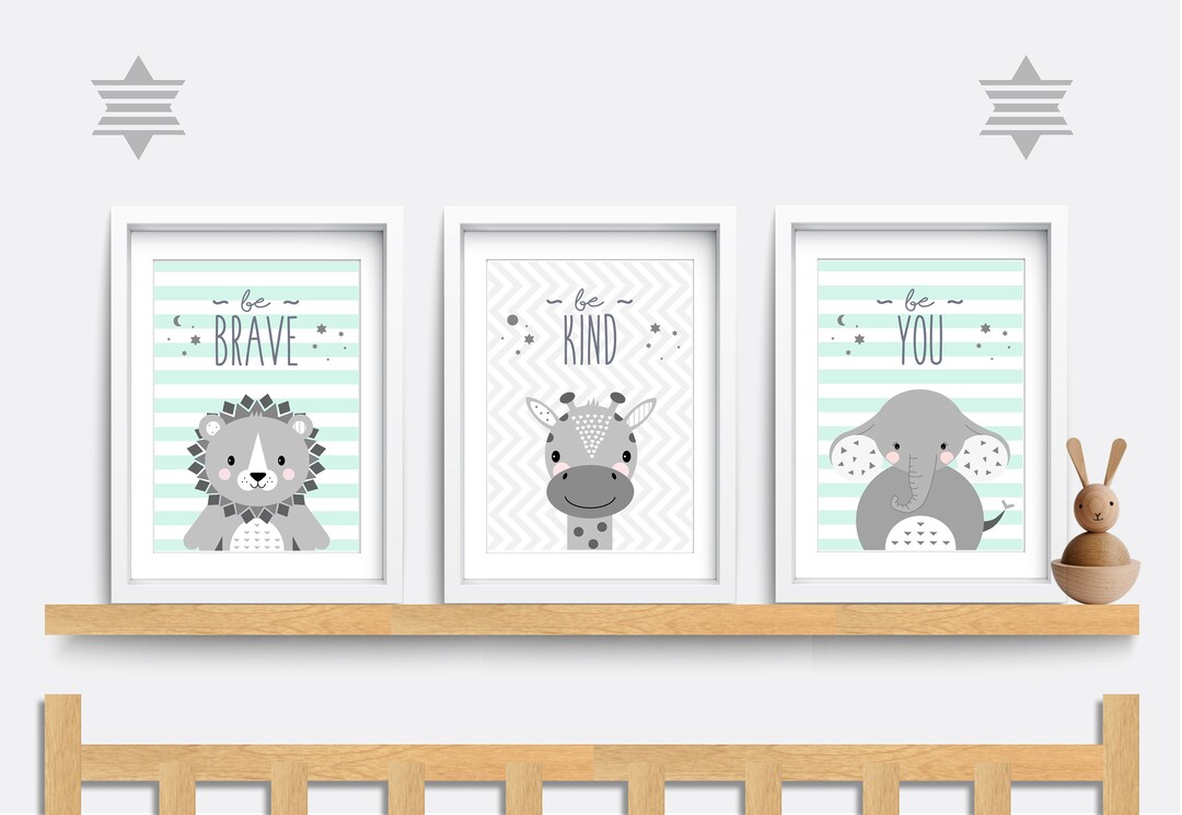 Set of 3 Nursery Prints, Be Brave Be Kind Be You Print, Safari Animal ...