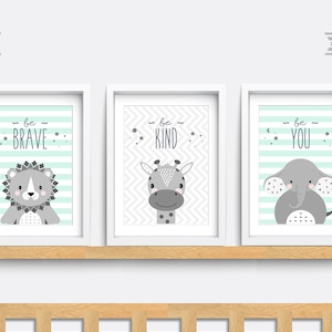 Set of 3 Nursery Prints, Be Brave Be Kind Be You Print, Safari Animal ...