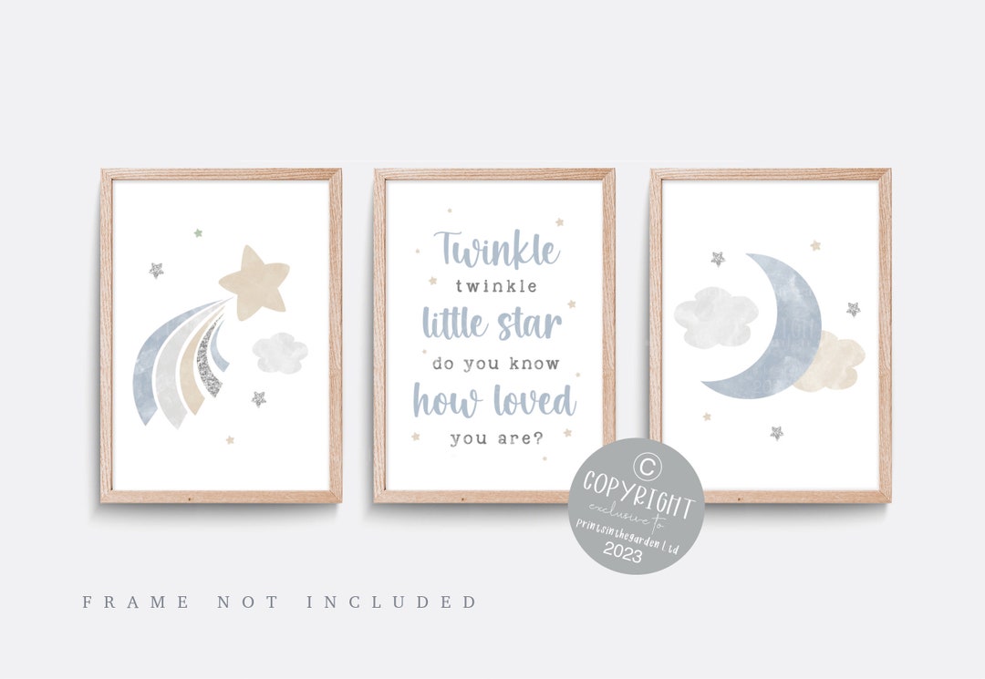 Nursery Wall Art, Set of 3 Prints, Twinkle Twinkle Little Star, Boy ...