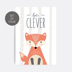 Woodland Nursery Wall Art, Set of 4 Animal Prints, Be Brave Be Kind ...