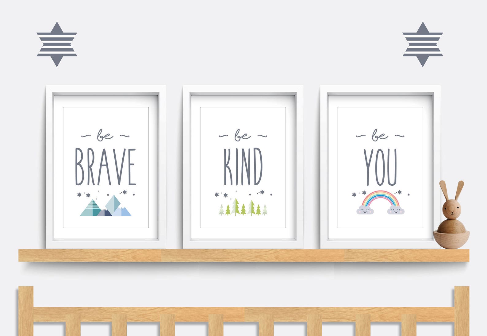 Set of 3 Nursery Prints Be Brave Be Kind Be You Print - Etsy