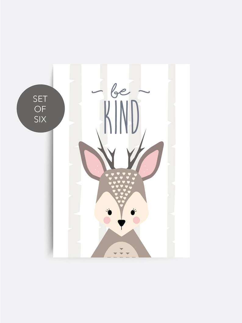 Woodland Nursery Wall Art Set of 6 Animal Prints Be Brave Be | Etsy