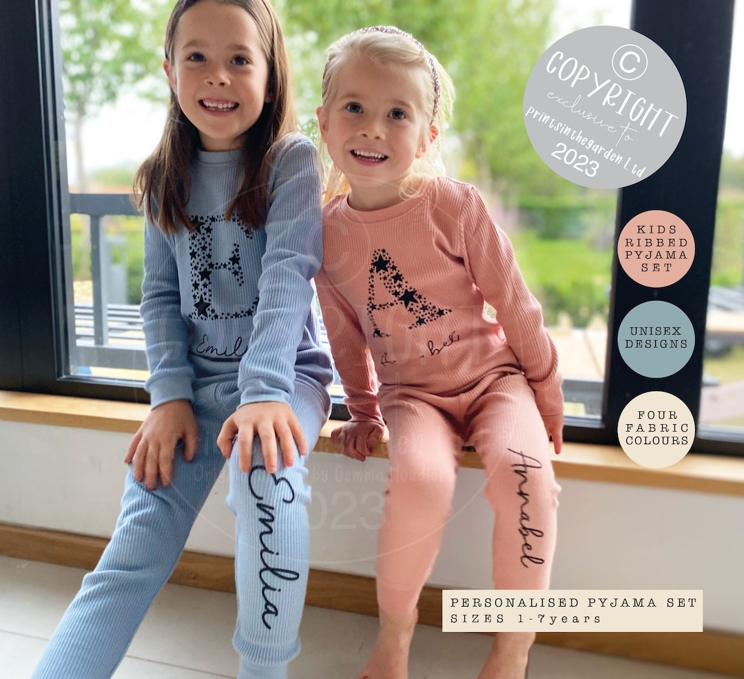 Personalized Kid's Ribbed Cotton Pajama Set - Unisex Loungewear - Etsy