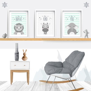 Set of 3 Nursery Prints, Be Brave Be Kind Be You Print, Safari Animal ...