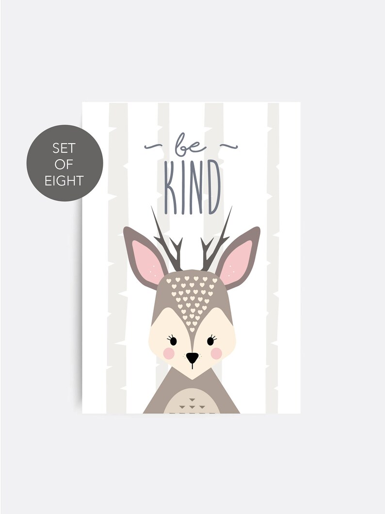 Woodland Animal Nursery Prints: Set of 8, Fox, Bear, Deer - Etsy