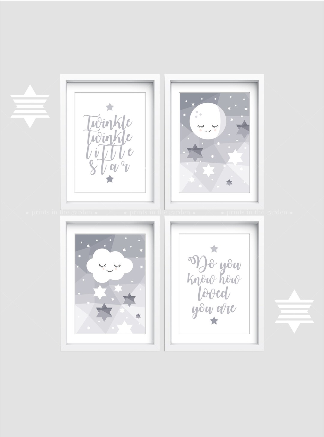 Star Nursery Art Prints: Moon, Cloud, Twinkle Twinkle Set of 4 - Etsy