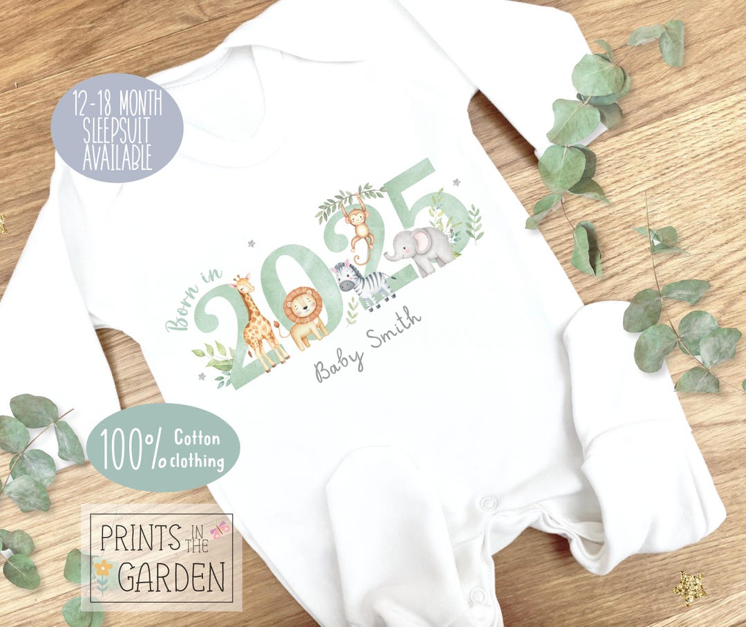 Personalized Baby Sleepsuit, Safari Animals, New Baby Gift - Etsy
