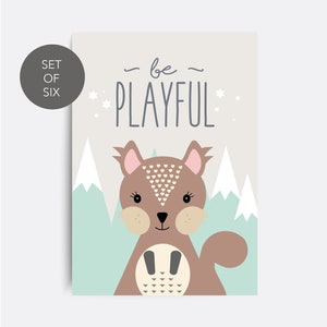 Woodland Nursery Wall Art, Set of 6 Animal Prints, Be Brave Be Kind ...