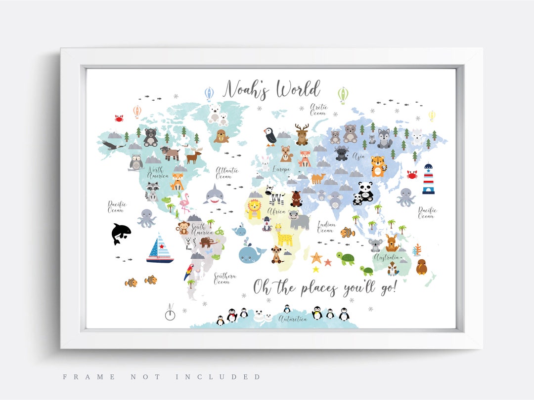 Animal World Map Print: Educational Nursery Decor - Etsy