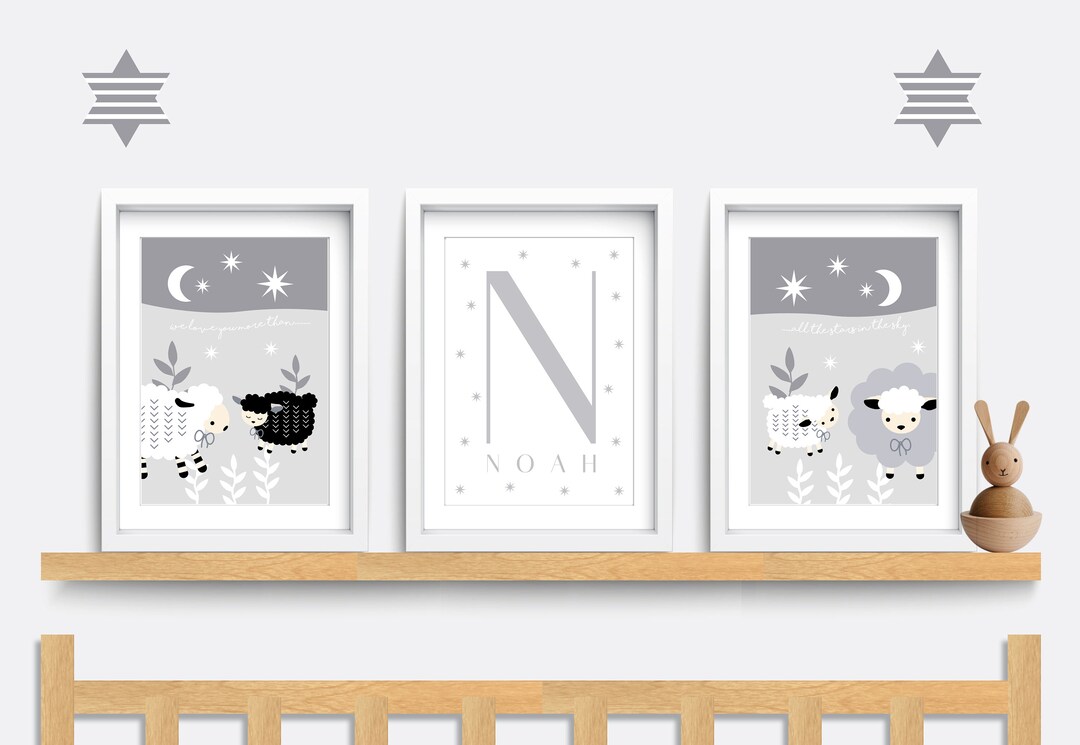 Sheep Nursery Print Set: Farm Animal Art, Baby Name Decor - Etsy