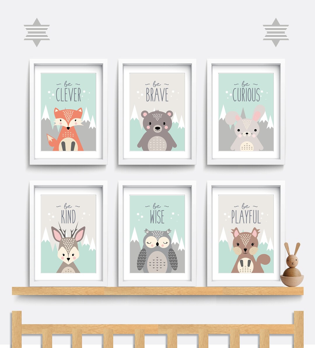 Woodland Nursery Wall Art, Set of 6 Animal Prints, Be Brave Be Kind ...