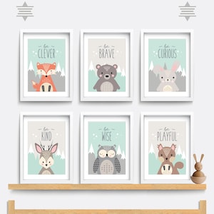 Woodland Nursery Wall Art, Set of 6 Animal Prints, Be Brave Be Kind ...