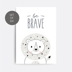 Safari Nursery Wall Art, Set of 6 Wild Animal Prints, Be Brave Be Kind ...