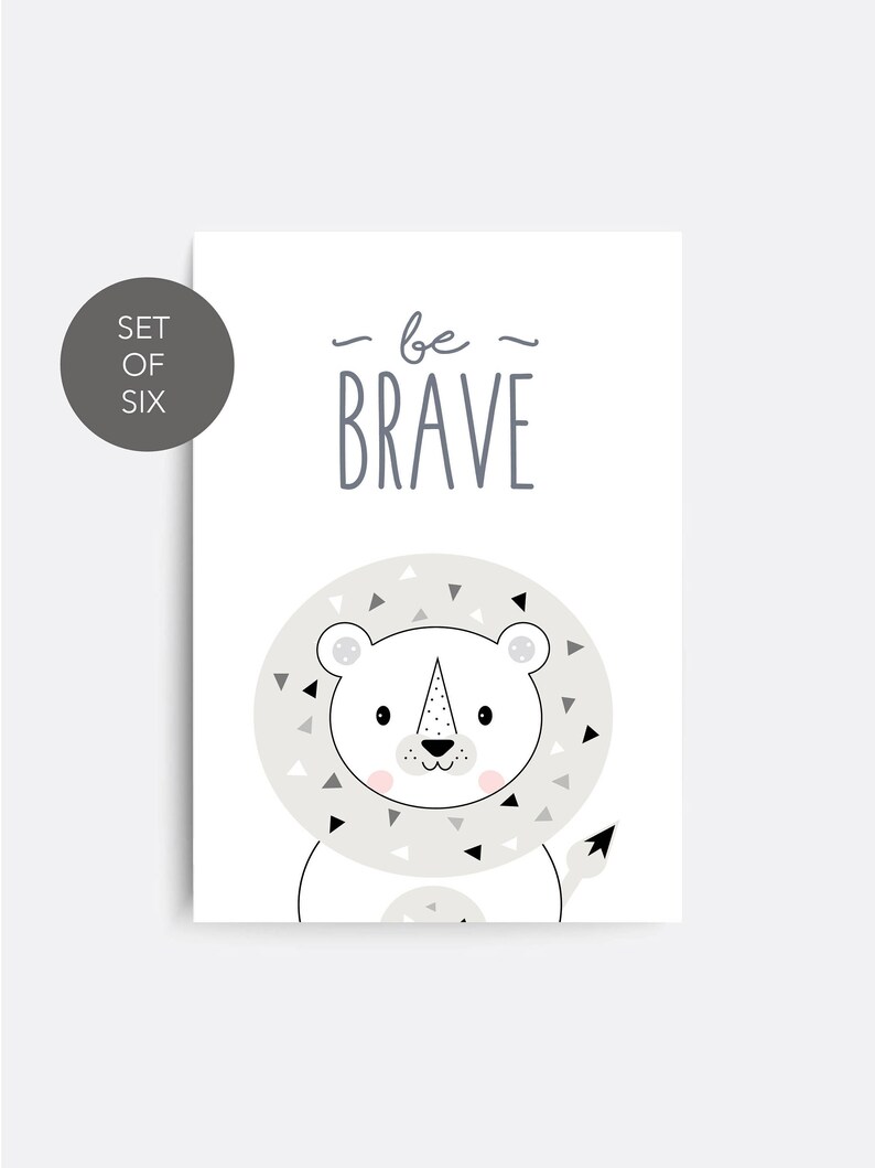 Safari Nursery Wall Art Set of 6 Wild Animal Prints Be Brave - Etsy