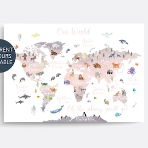 Animal World Map Print Map Wall Art Educational Print Baby | Etsy