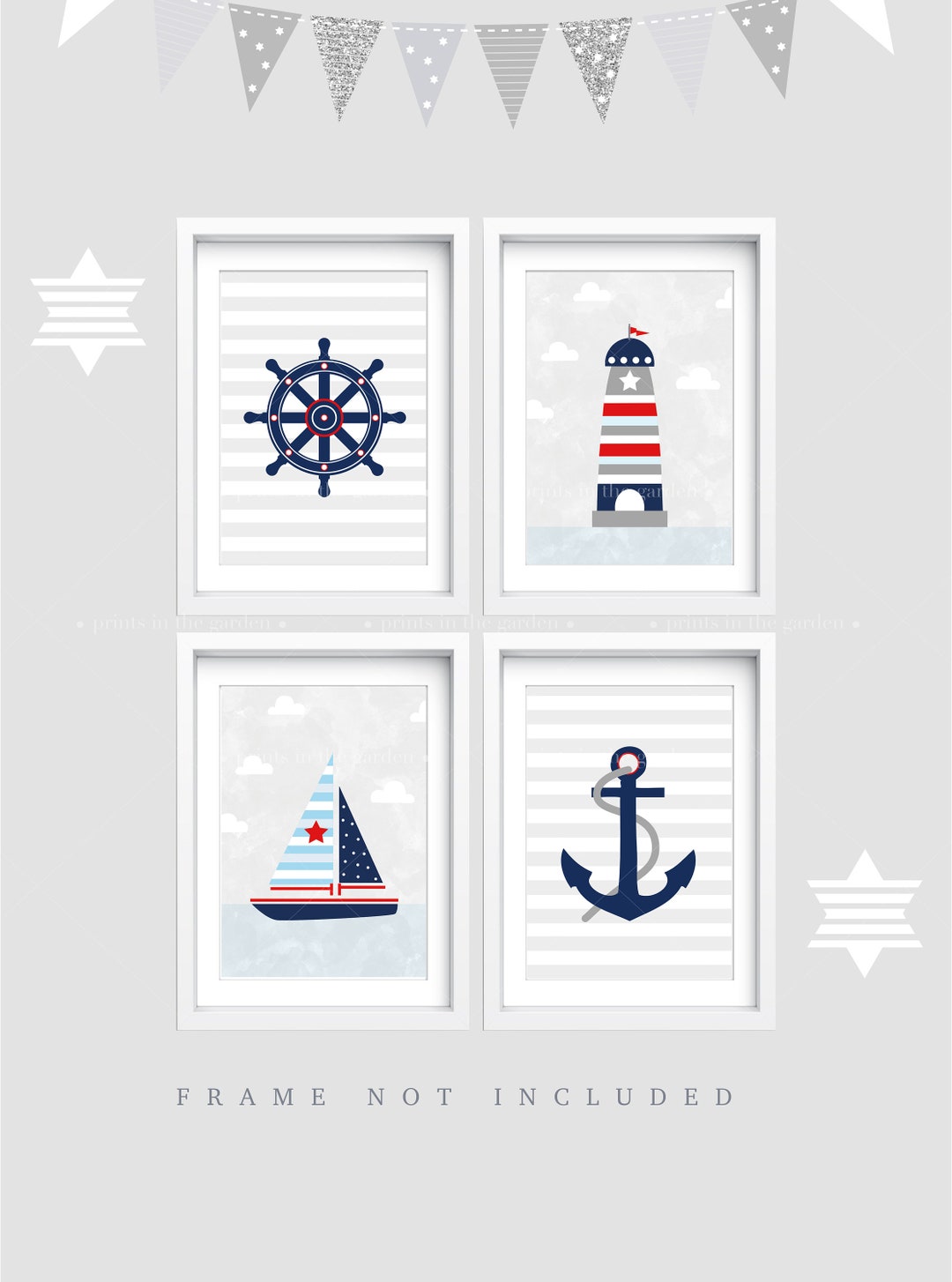 Nautical Nursery Prints, Nautical Nursery Wall Art, Set of 4 Sea Themed ...