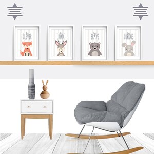 Woodland Nursery Wall Art, Set of 4 Animal Prints, Be Brave Be Kind ...