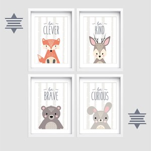 Woodland Nursery Wall Art, Set of 4 Animal Prints, Be Brave Be Kind ...