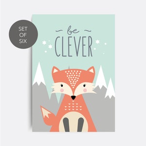 Woodland Nursery Wall Art, Set of 6 Animal Prints, Be Brave Be Kind ...