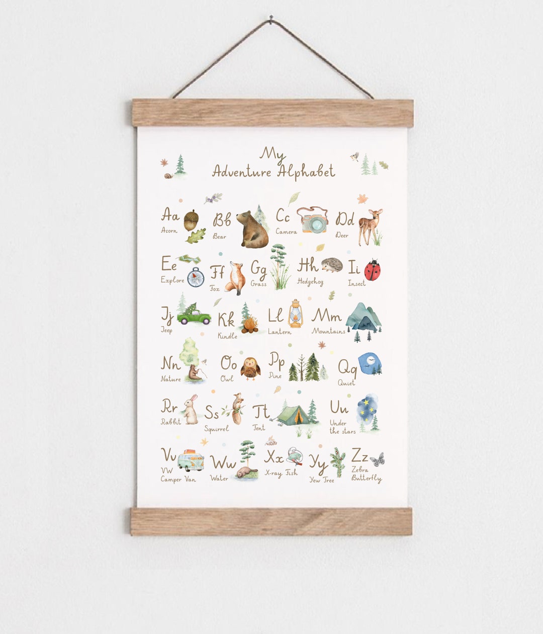 Nursery Alphabet Print, Nursery Wall Art, ABC Nursery Print, Woodland ...