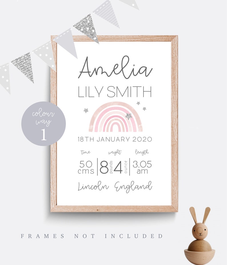 Birth Details Print Rainbow Nursery Print Birth Poster Baby - Etsy