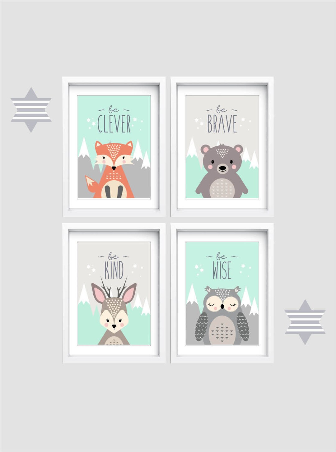 Woodland Nursery Wall Art, Set of 4 Animal Prints, Be Brave Be Kind ...
