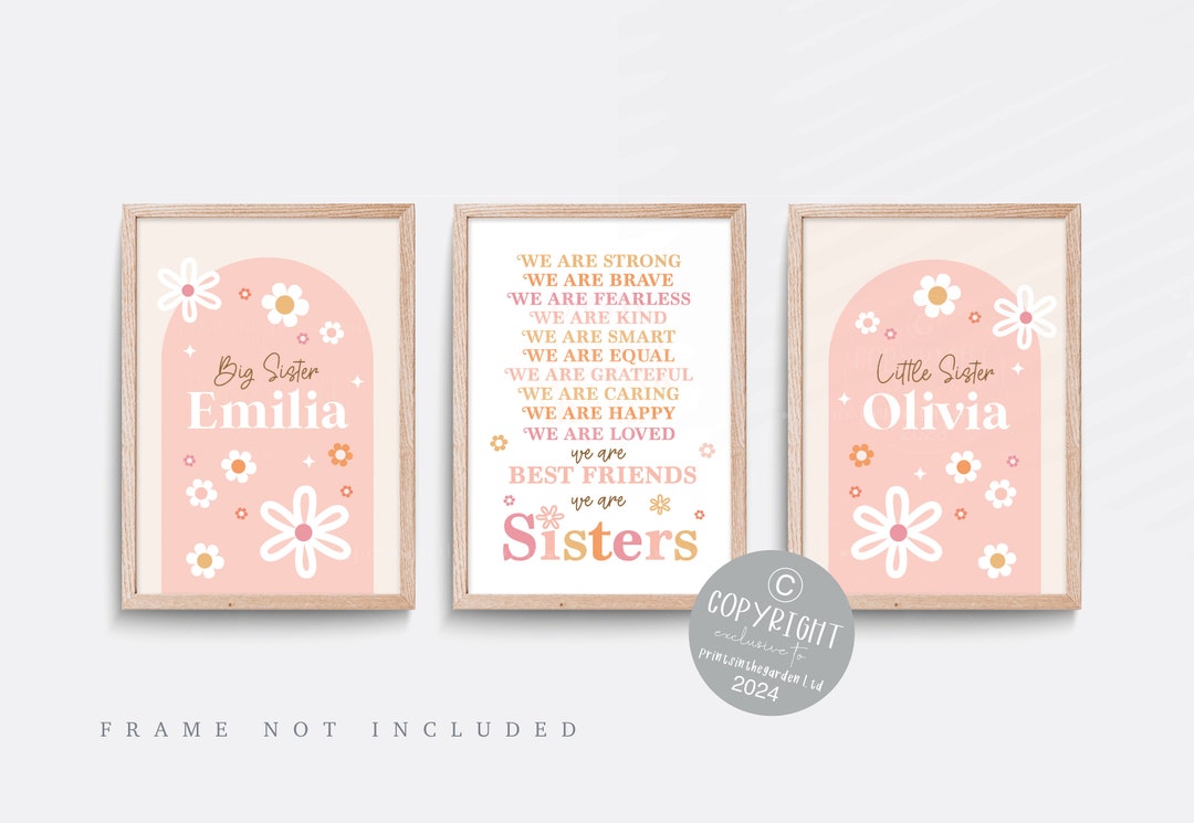 Sisters Nursery Print, Nursery Wall Art, Set of 3 Prints, Sister Print ...
