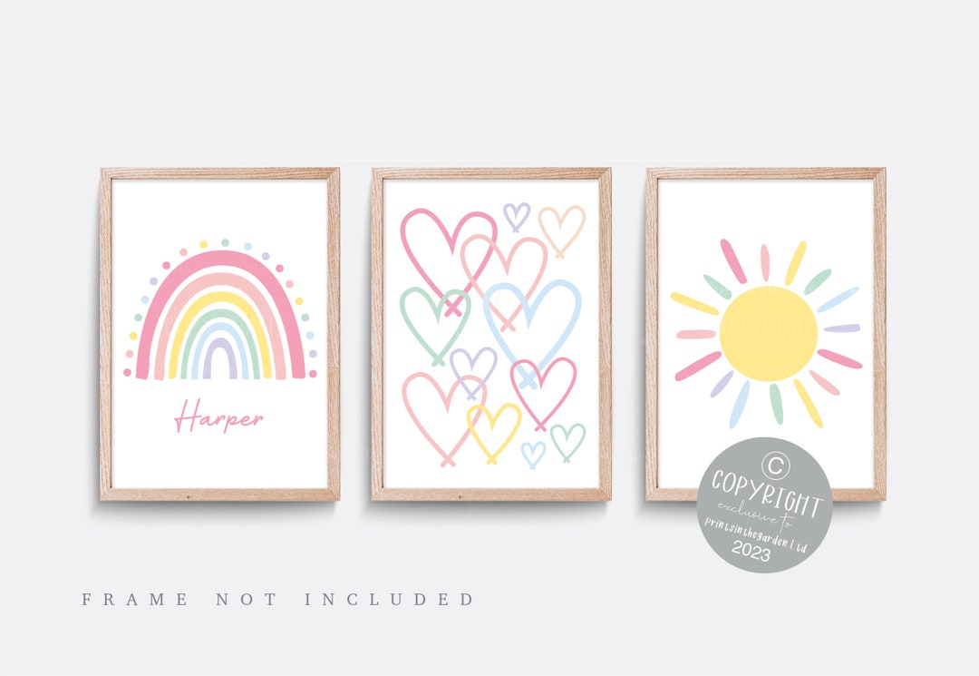 Rainbow Nursery Print, Heart Wall Art, Pink Nursery Decor, Sunshine ...