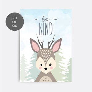 Woodland Nursery Wall Art, Set of 6 Animal Prints, Be Brave Be Kind ...