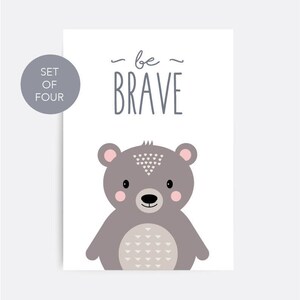 Woodland Nursery Wall Art, Set of 4 Animal Prints, Be Brave Be Kind ...
