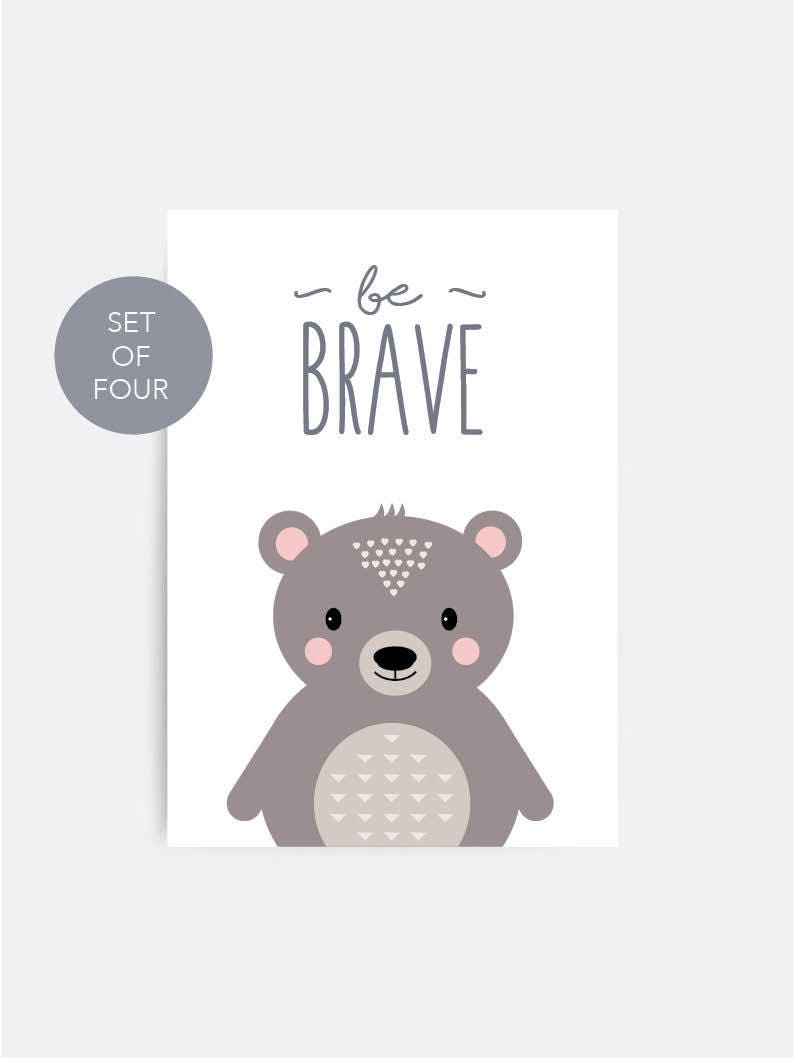 Woodland Nursery wall art Set of 4 animal prints Be brave be | Etsy