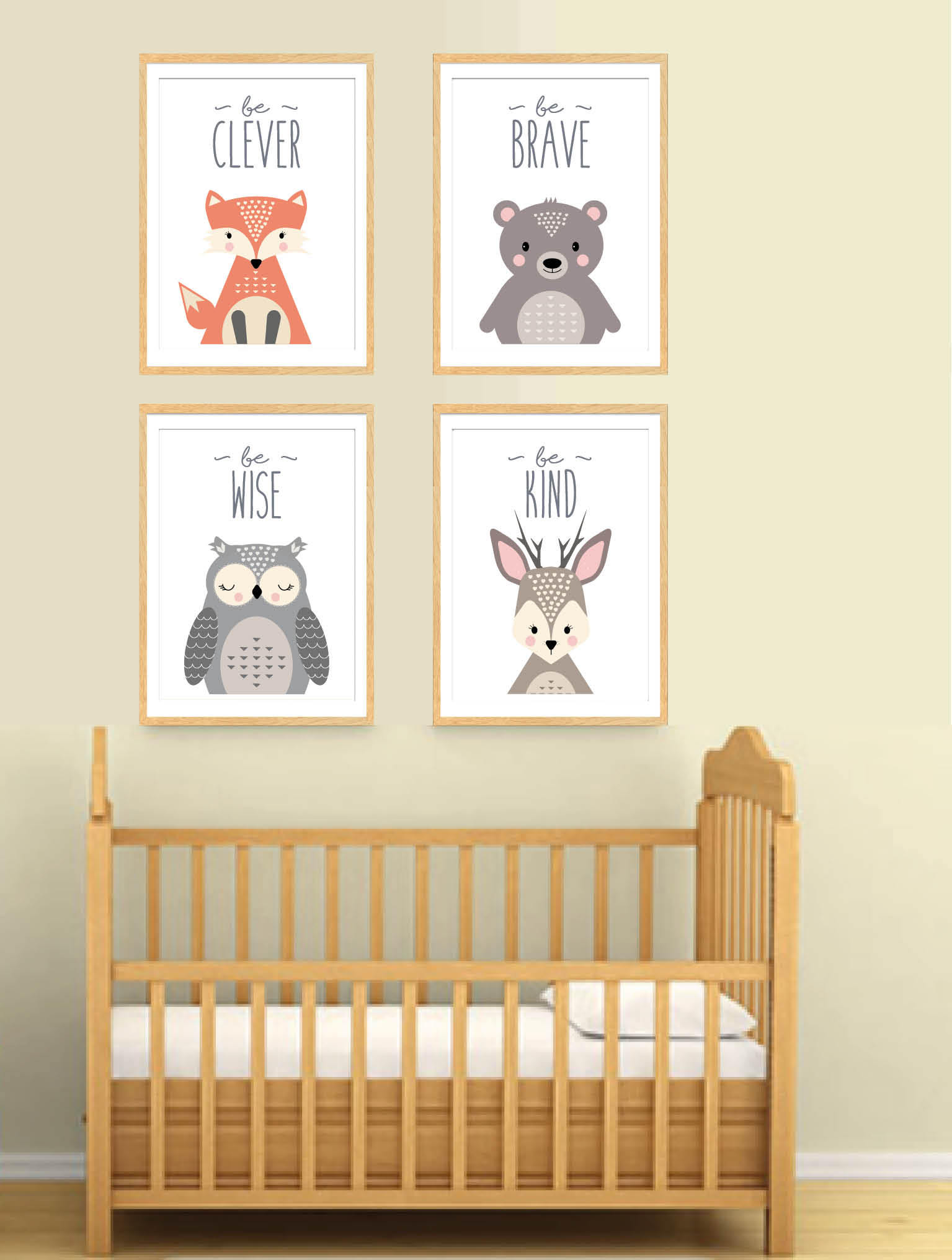 Woodland Nursery wall art Set of 4 animal prints Be brave be | Etsy