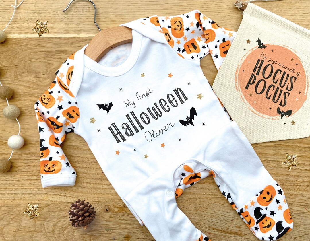 First Halloween Baby Grow, Personalised Sleepsuit, Halloween Sleep Suit ...