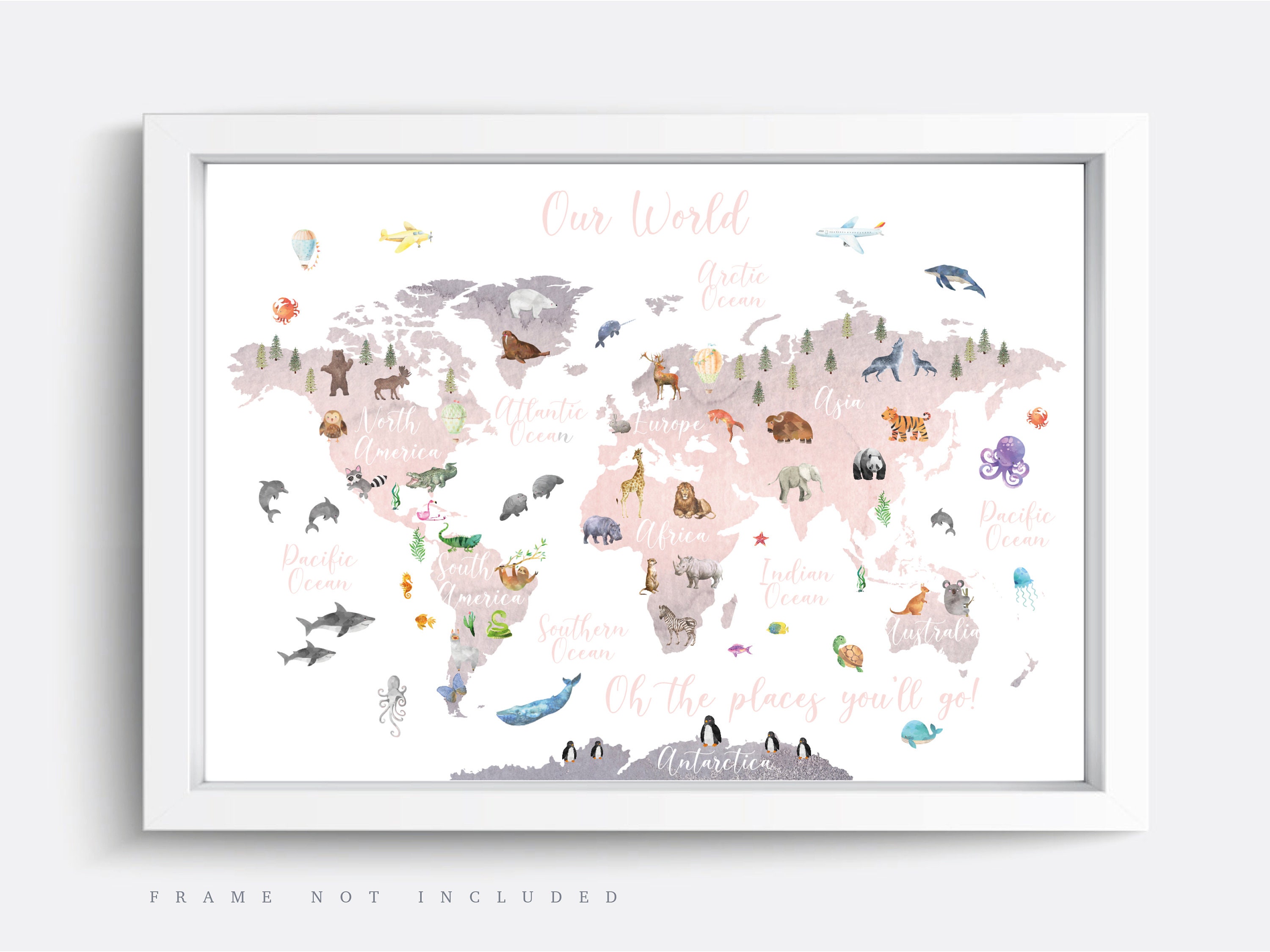 Animal World Map Print Map Wall Art Educational Print Baby | Etsy