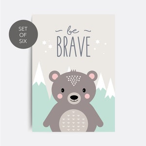 Woodland Nursery Wall Art, Set of 6 Animal Prints, Be Brave Be Kind ...