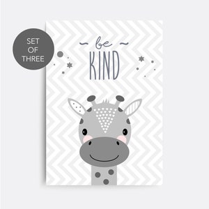Set of 3 Nursery Prints, Be Brave Be Kind Be You Print, Safari Animal ...