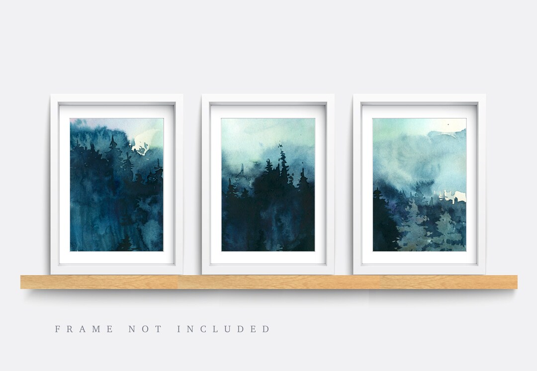 Abstract Forest Print Set: Blue Green Landscape Wall Art - Etsy