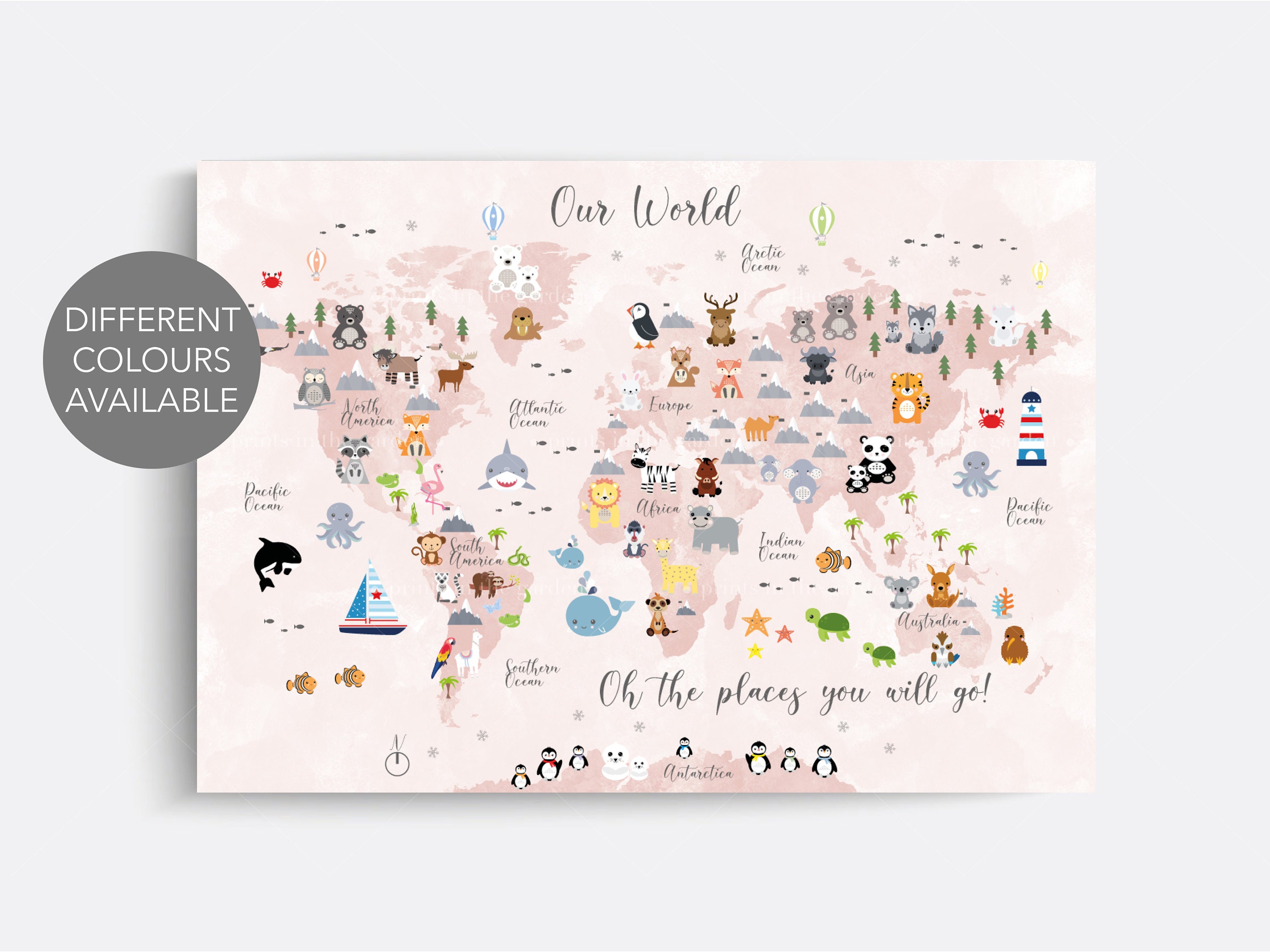 Animal World Map Print Map Wall Art Educational Print Baby - Etsy