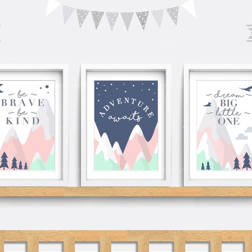 Be Brave Be Kind Print Nursery Wall Art Mountain Nursery - Etsy
