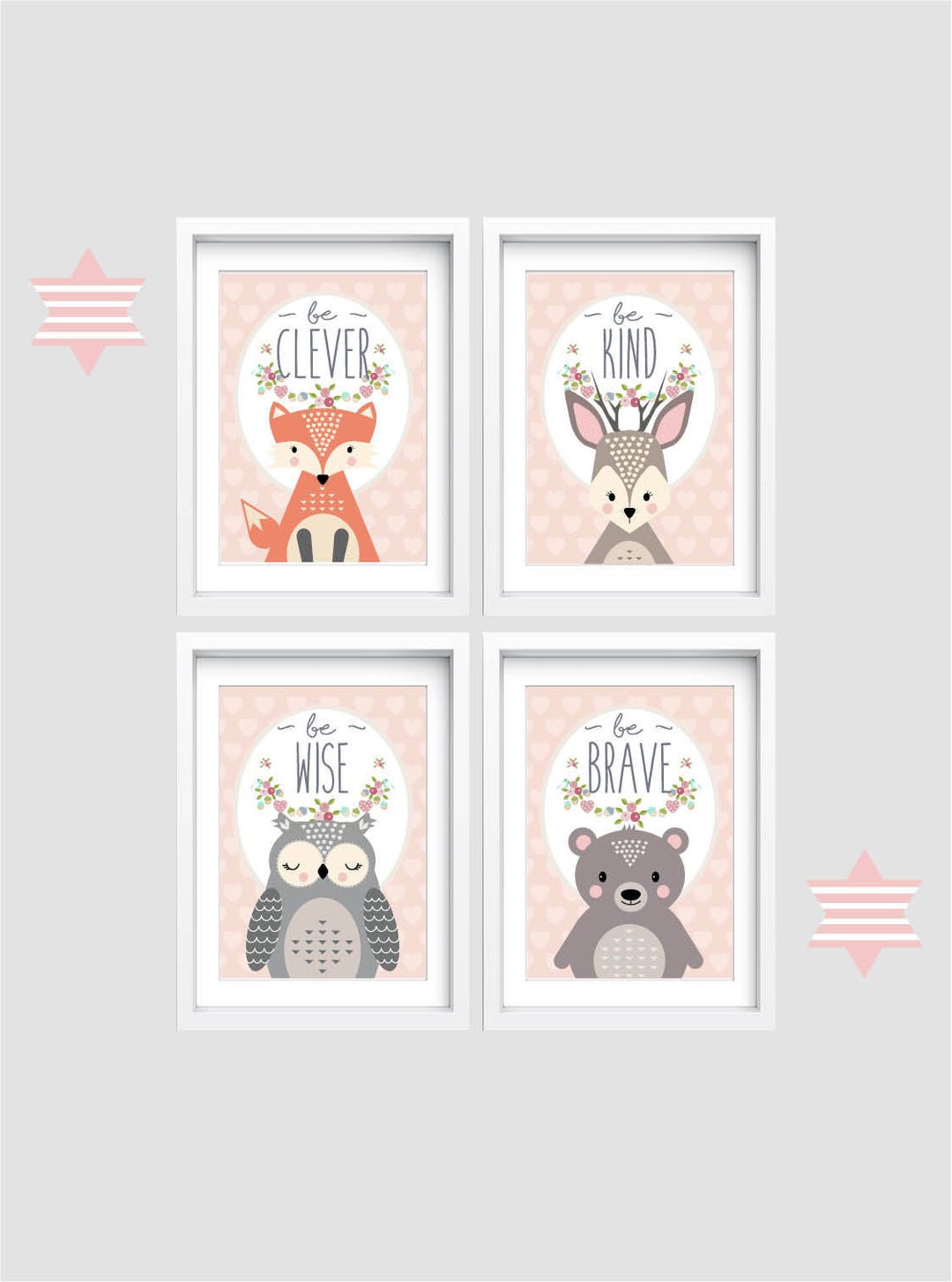 Woodland Nursery Wall Art, Set of 4 Animal Prints, Be Brave Be Kind ...