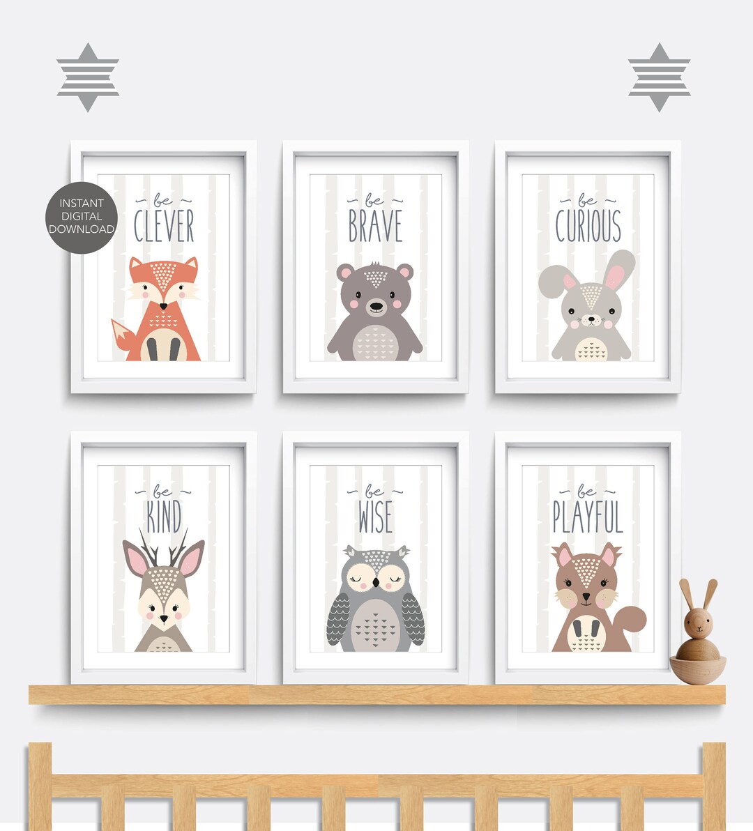 Woodland Nursery Wall Art, Set of 6 Animal Digital Downloads, Be Brave ...