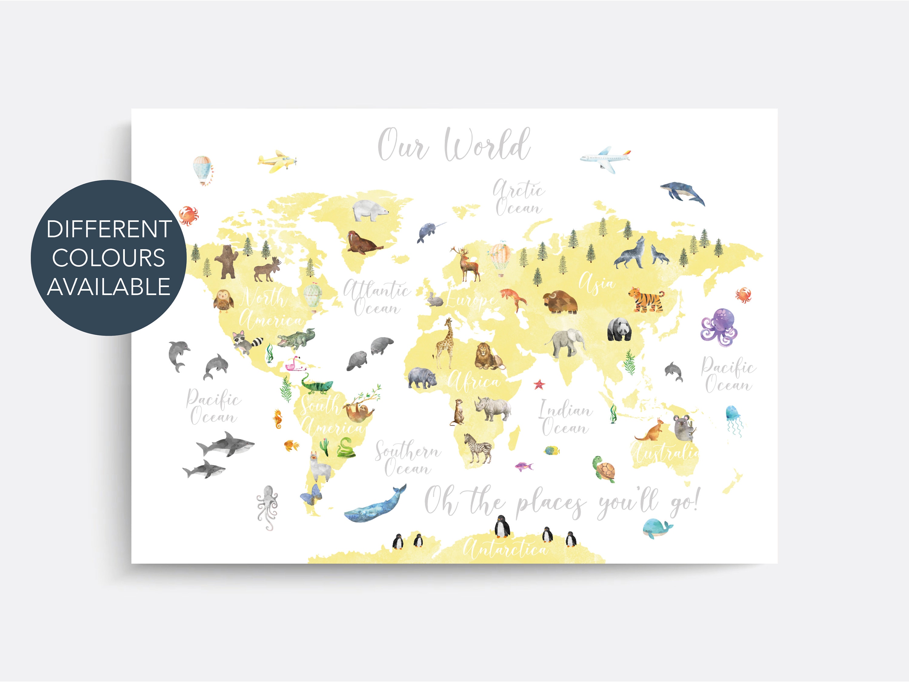 Animal World Map Print Map Wall Art Educational Print Baby | Etsy