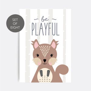 Woodland Nursery Wall Art, Set of 8 Animal Prints, Be Brave Be Kind ...