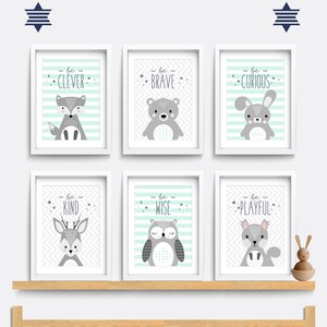 Woodland Nursery Wall Art, Set of 6 Animal Prints, Be Brave Be Kind ...