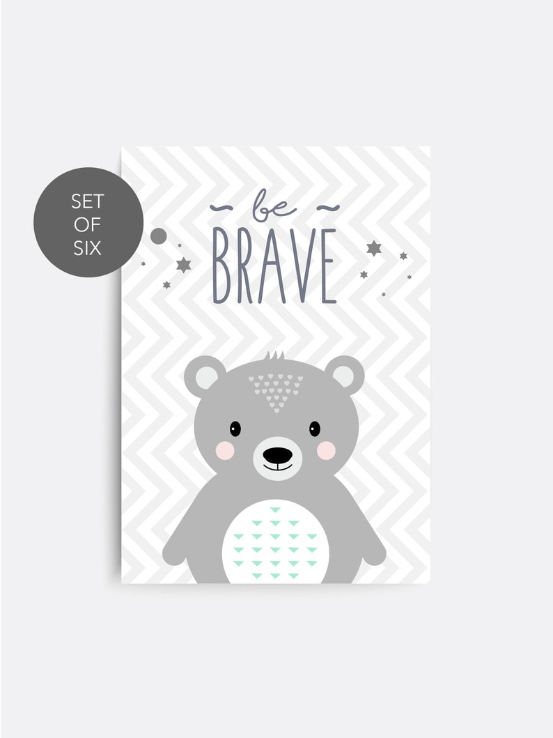 Woodland Nursery Wall Art Set of 6 Animal Prints Be Brave Be - Etsy