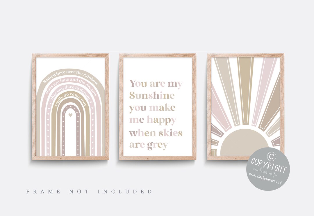 Rainbow Sunshine Nursery Print Set: Neutral Boho Wall Art - Etsy