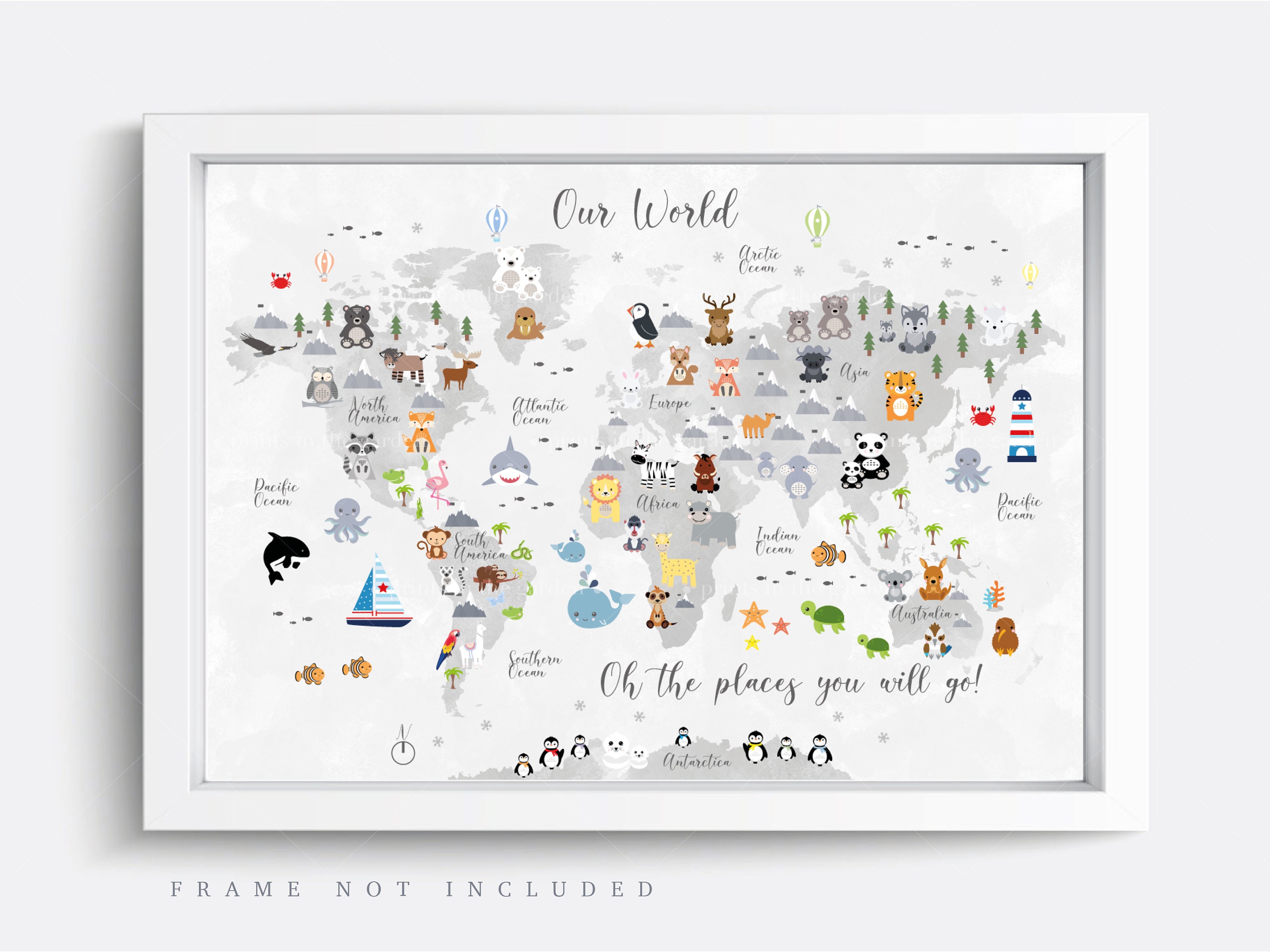 Animal World Map Print Map Wall Art Educational Print Baby - Etsy