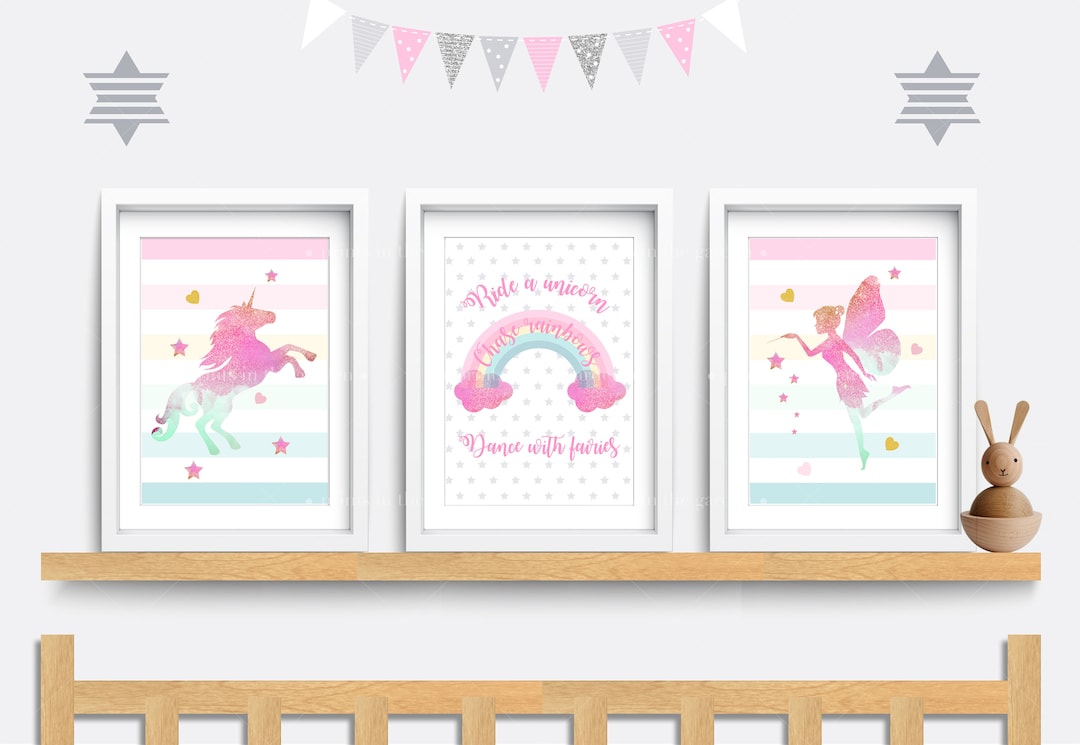 Unicorn Nursery Prints Set: Rainbow, Fairy Wall Art - Etsy