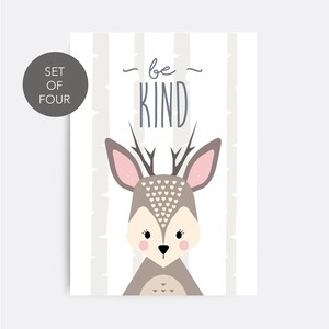 Woodland Nursery Wall Art, Set of 4 Animal Prints, Be Brave Be Kind ...