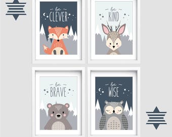 Woodland Nursery Wall Art, Set of 6 Animal Prints, Be Brave Be Kind ...